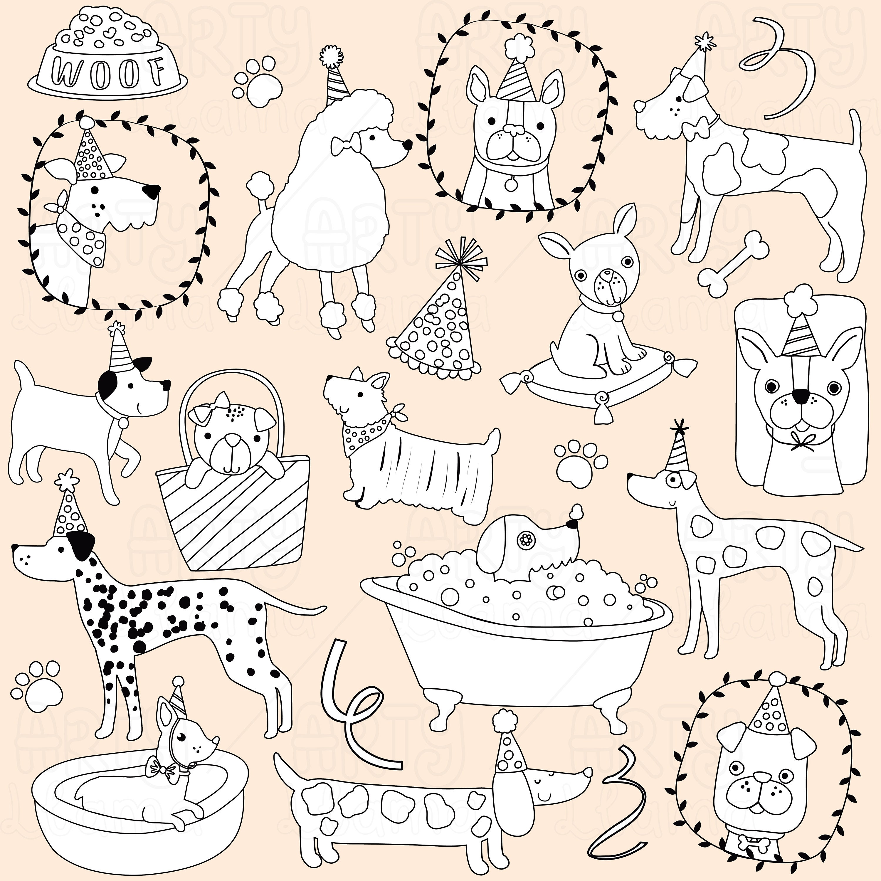 Pawty Pups Digital Stamps - Cute Dog Digital Stamps, Dogs PNG, Dog ...