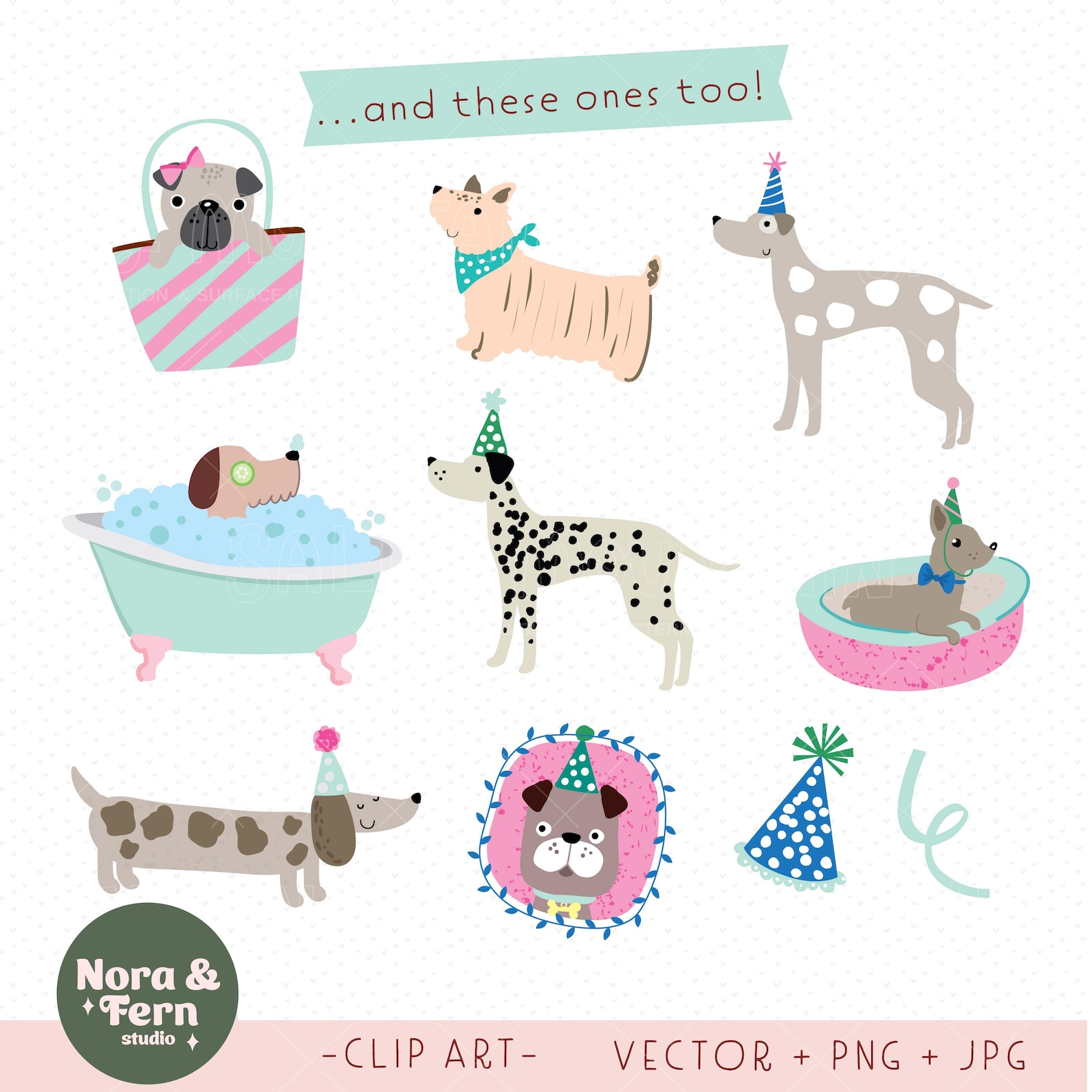 Dog Clip Art Set: Cartoon Puppies Digital Design for Party, Cards ...