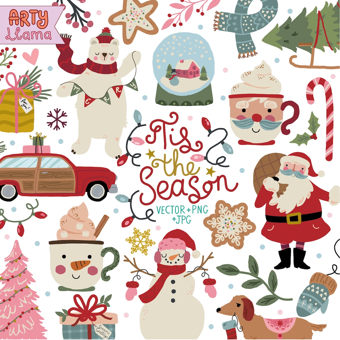 Tis the Season Christmas Character Clip Art Set, Digital Printable, Fun ...