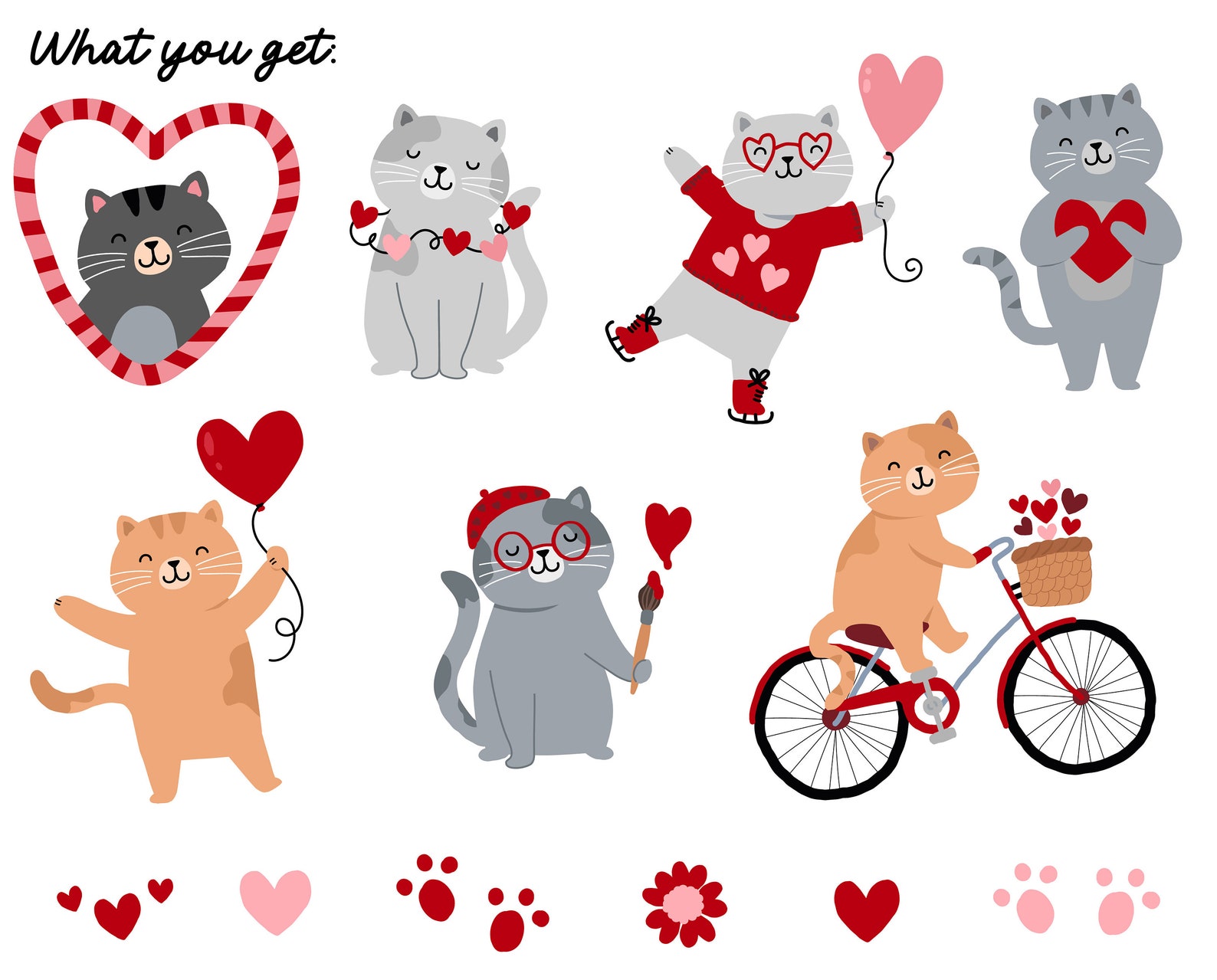 Purrrfect Romance Clip Art - Cute Cat Valentine Clip Art Set, Digital ...