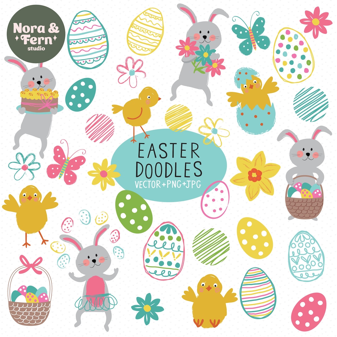 Easter Doodle Art: Clip Art Set - Bunny, Chick, Eggs (PNG, JPG, EPS) - Etsy