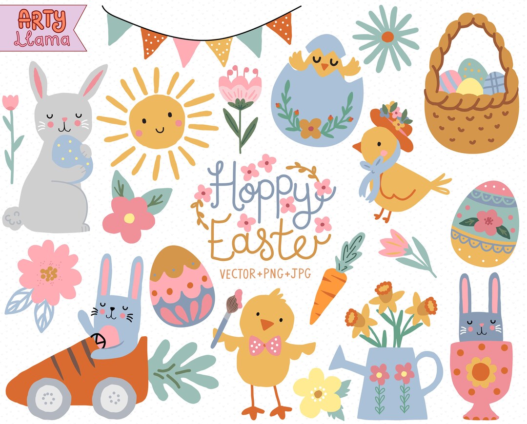 Hoppy Easter Clip Art - Cute Easter Clip Art Set, Digital Printable ...