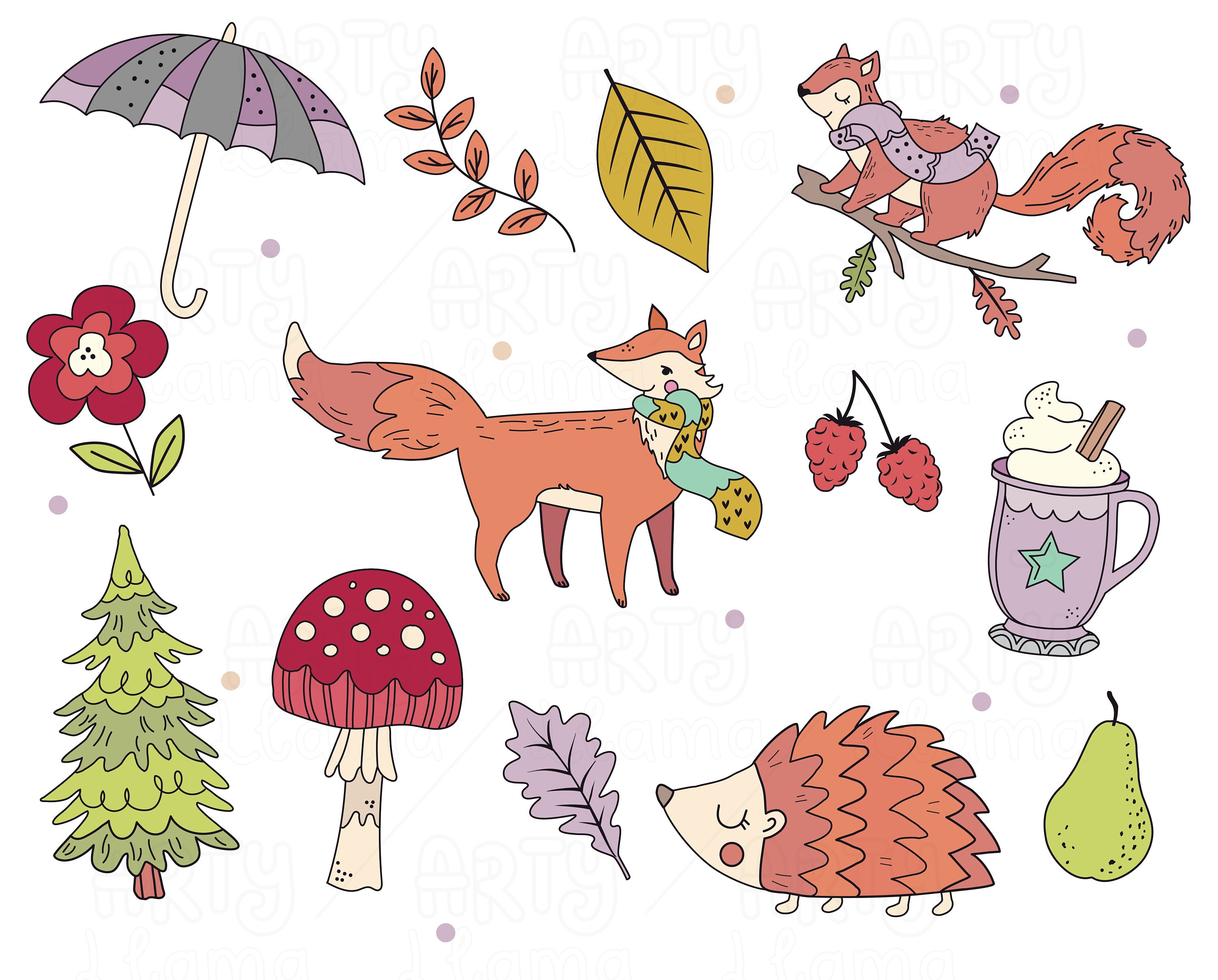 Autumn Woodland Clip Art Cute Fall Clip Art Set Autumn - Etsy