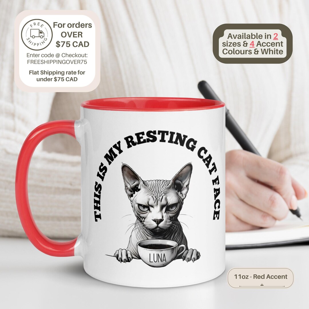 Resting Cat Face Mug – Funny Sphynx Cat Mug, Funny Sarcastic Says ...