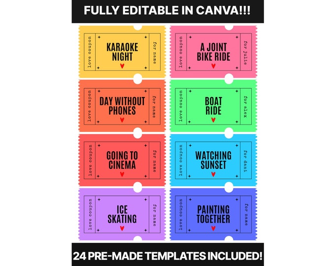 Printable Coupon Template Pack Customizable Love Vouchers & Birthday ...