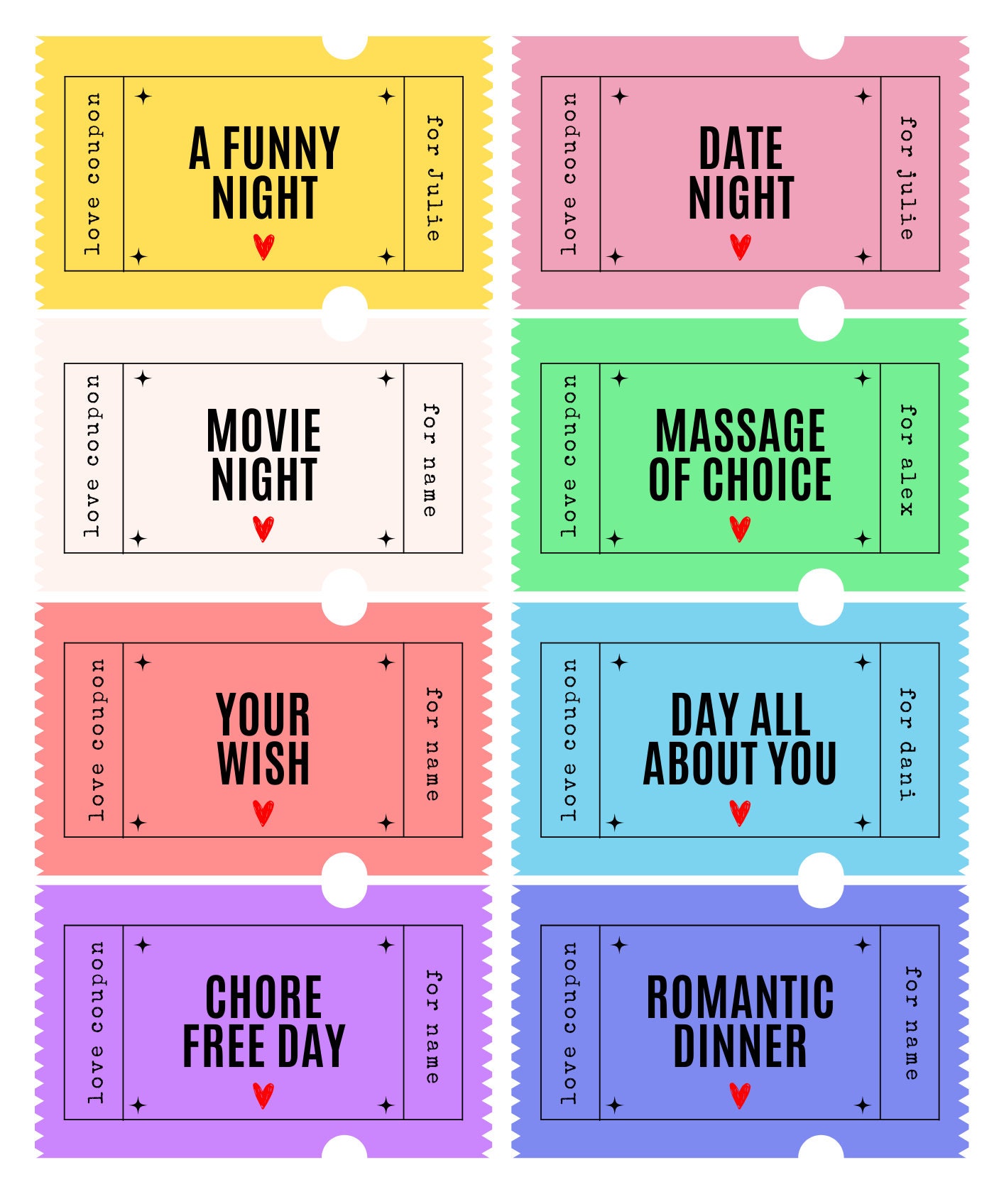 Printable Coupon Template Pack Customizable Love Vouchers & Birthday ...