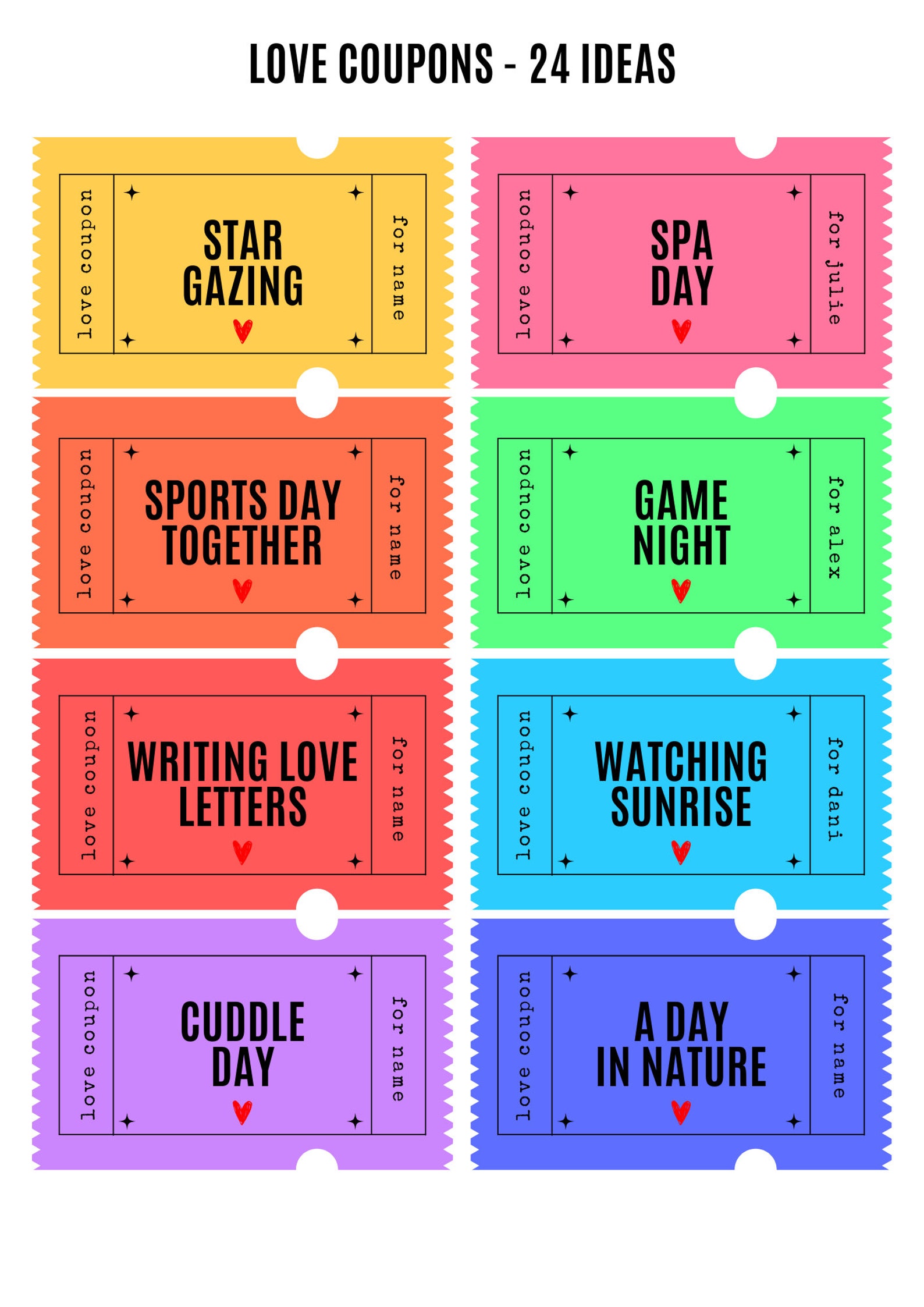 Printable Coupon Template Pack Customizable Love Vouchers & Birthday ...