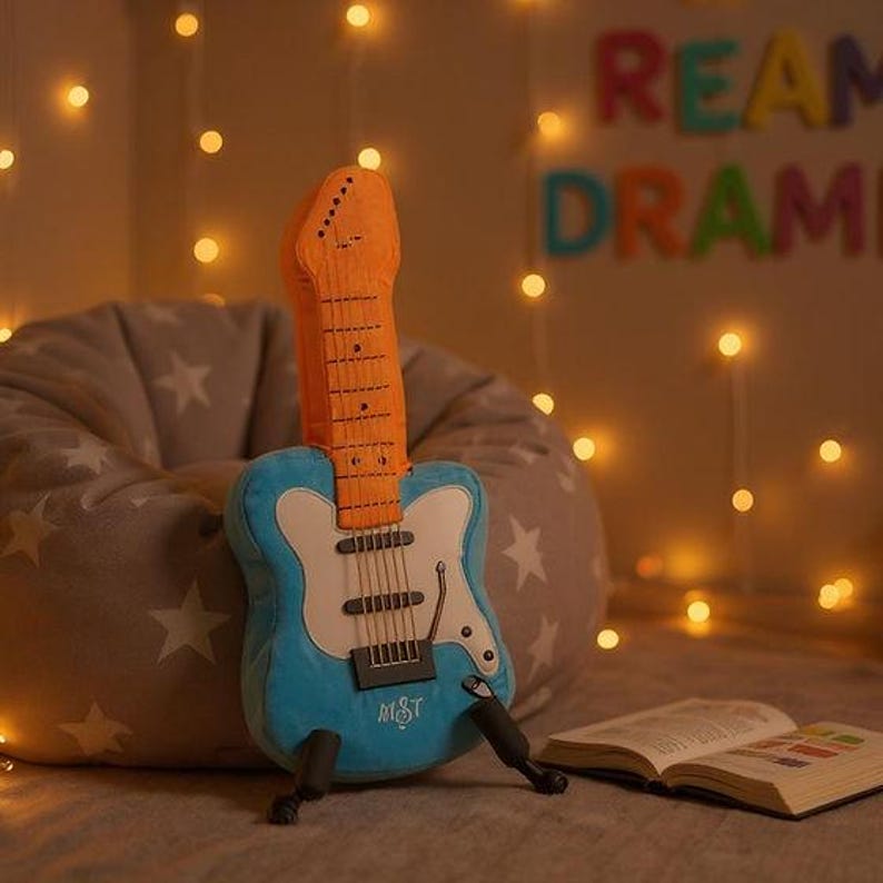 Blue Electric Guitar Plush Toy – Soft Musical Toy for Kids, Baby Shower ...