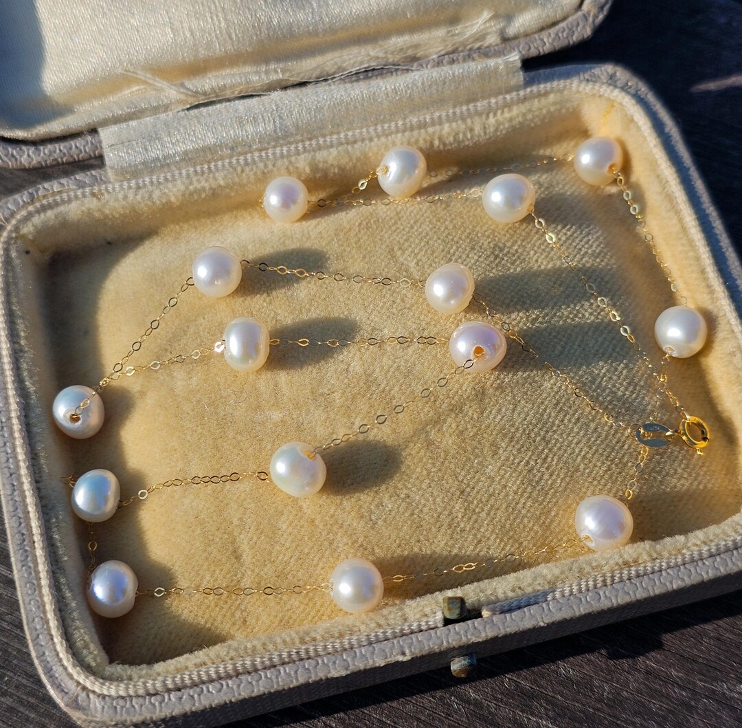 18ct Yellow Gold Pearl Necklace: Delicate Trace Chain, 18 Inch - Etsy UK