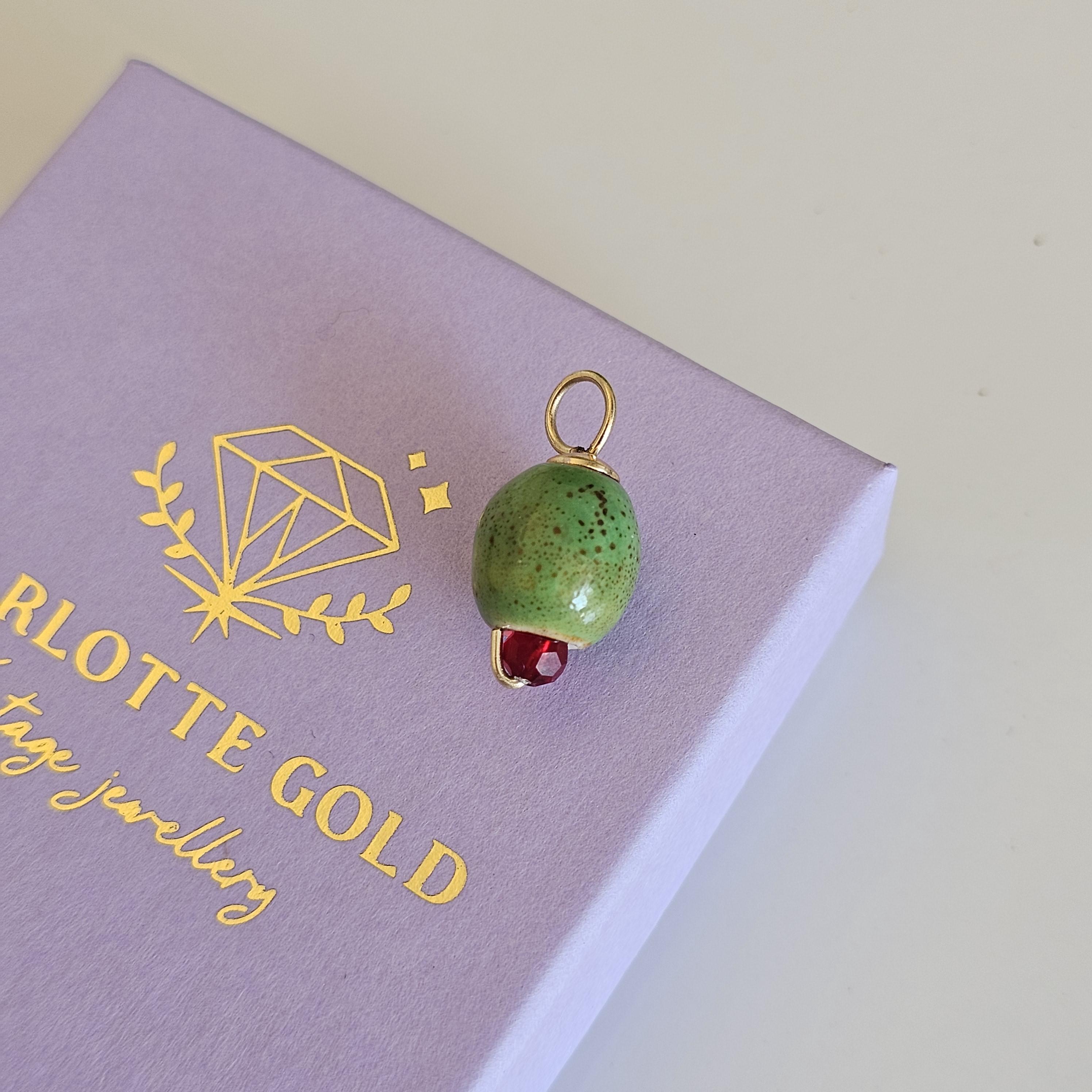 Solid 9ct Gold Olive Charm With Red Stone | Realistic Fruit Pendant | 2 ...