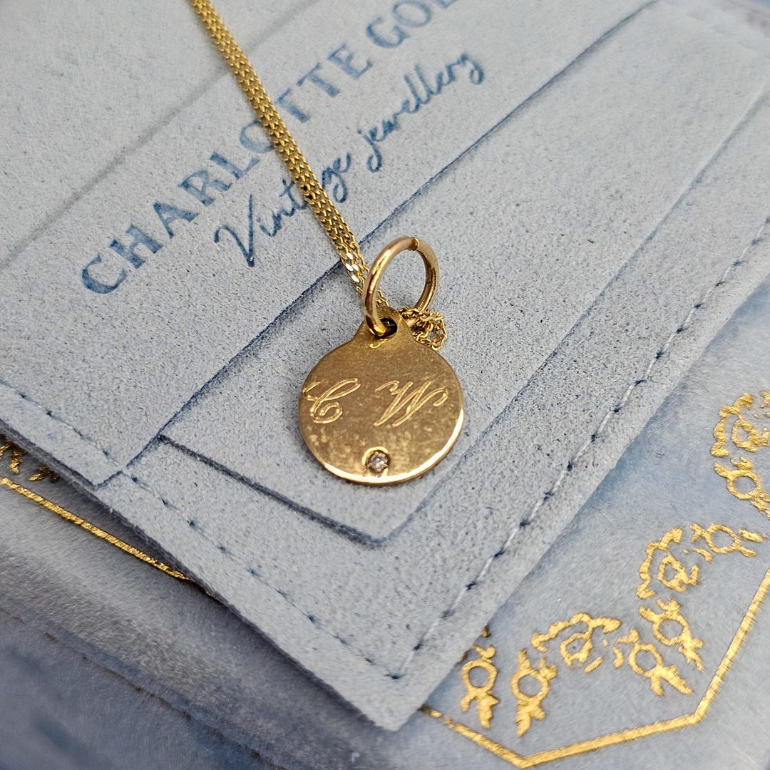 9ct Gold and Diamond Monogram 'CW' Disk Charm 9k Jewelry Pendant - Etsy