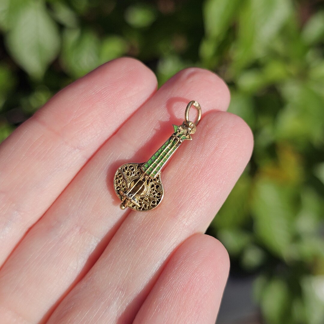 9ct Gold Banjo Charm Pendant, Vintage Musical Instrument Charm, Solid ...