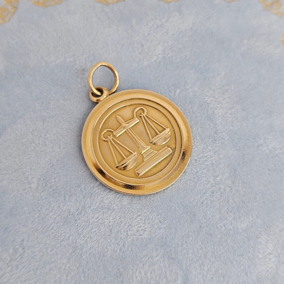 The Solid 9ct Yellow Gold Libra Zodiac Disc Charm - Scales of Justice ...
