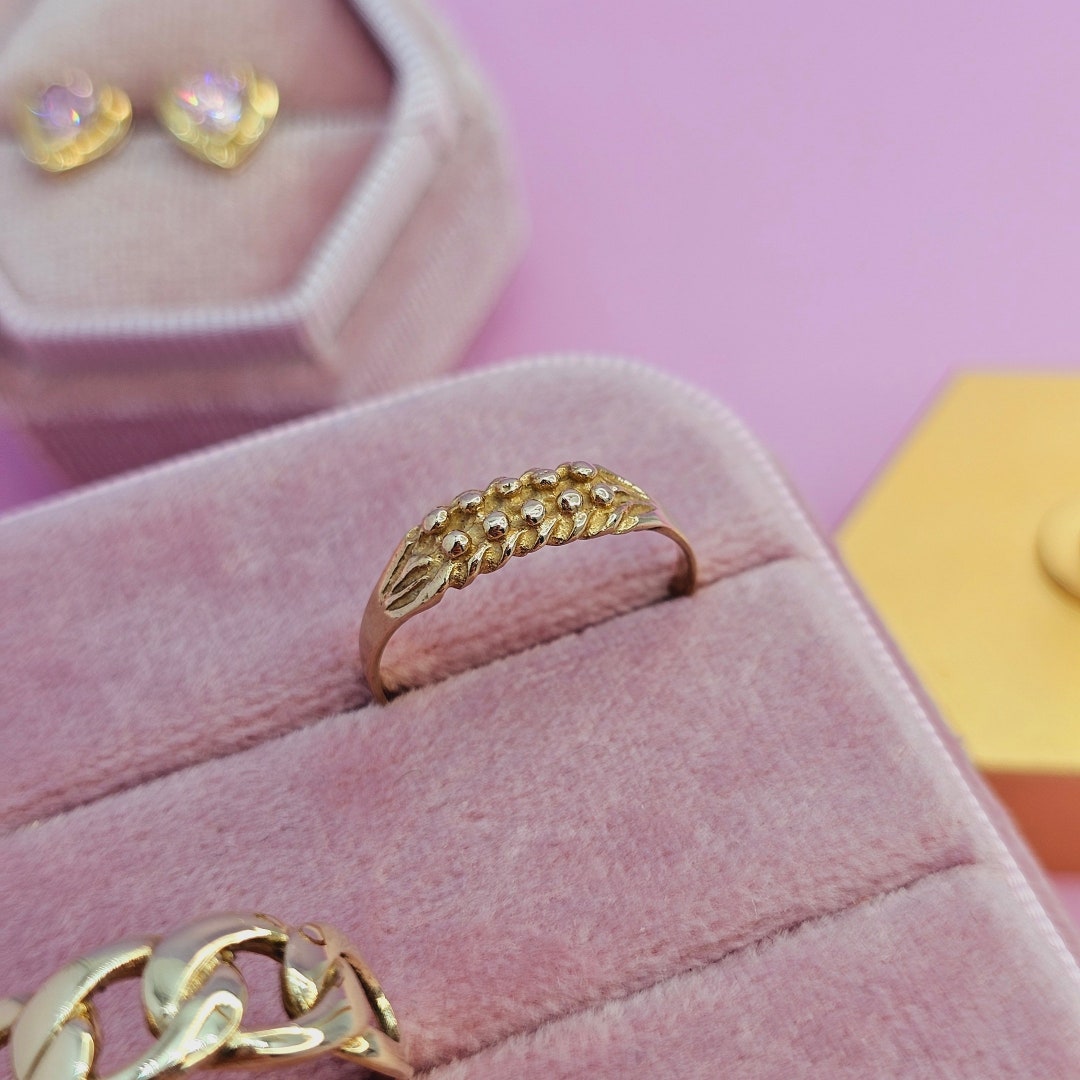 Solid 9ct Yellow Gold Petite Two Row Keeper Ring - Size O (7.25, 55 ...