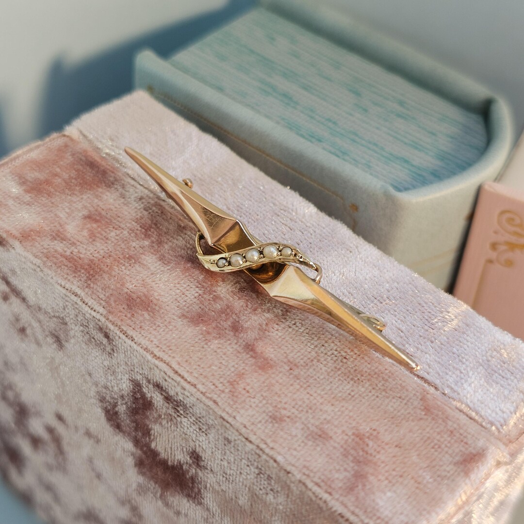 1950s 9ct Gold Pearl Bar Brooch Pearl Pin Mid-century British Jewellery ...