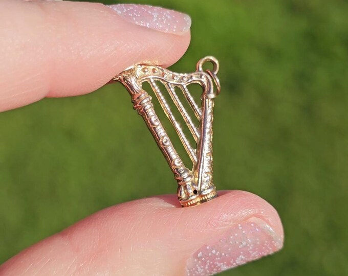 RARE 1940's the Vintage 9ct Gold Harp Charm - Puffy 3D Minature ...
