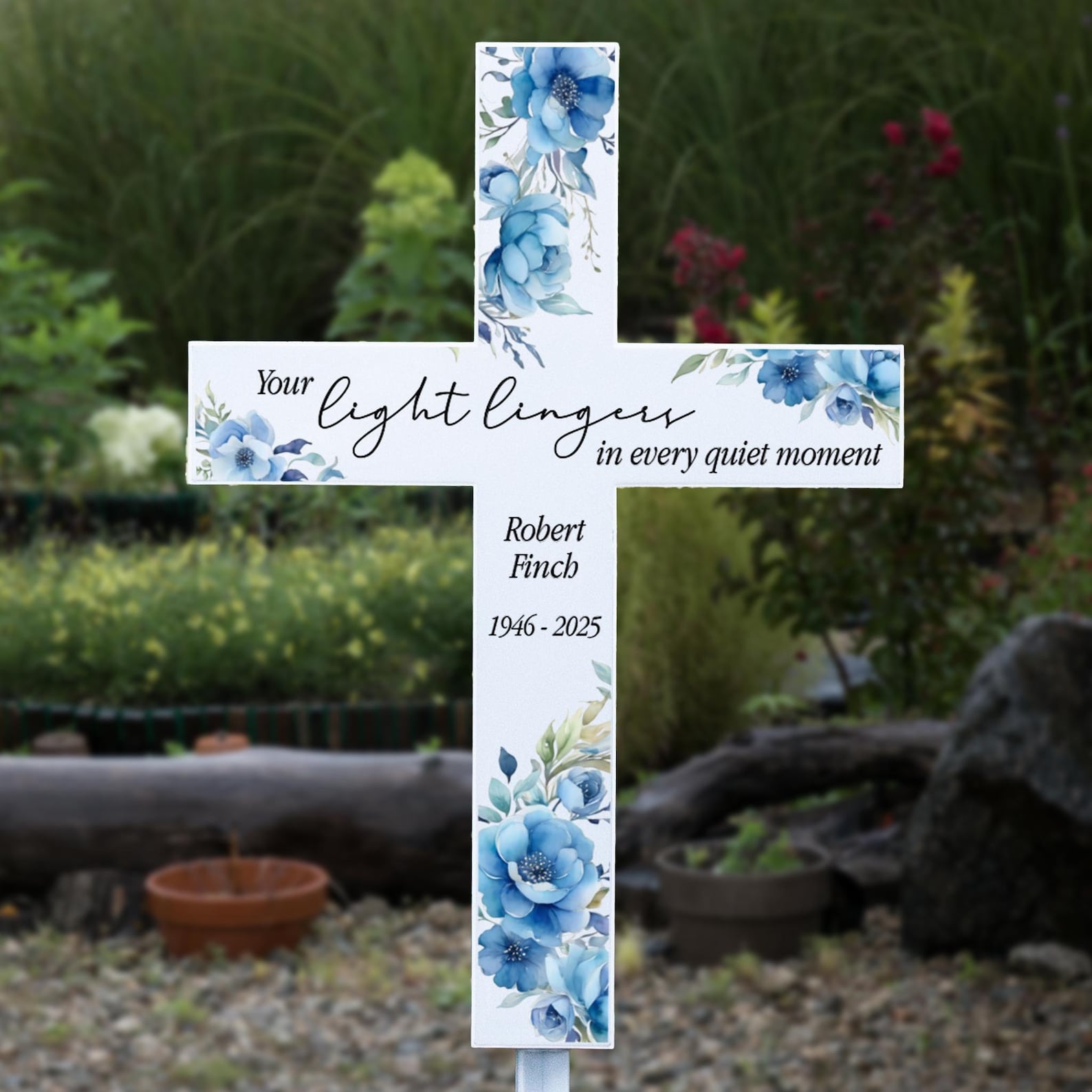 Custom Light Lingers Solar Memorial Garden Cross | Personalized Grave ...