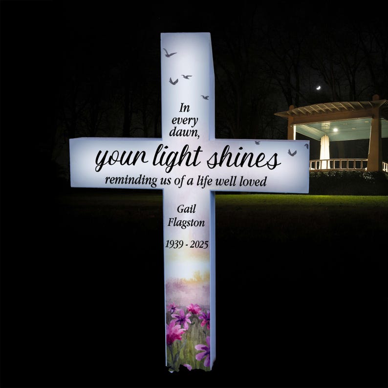 Personalized Light Shines Solar Memorial Garden Cross | Custom Grave ...