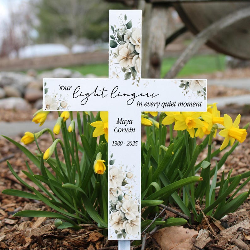 Custom Light Lingers Solar Memorial Garden Cross | Personalized Grave ...