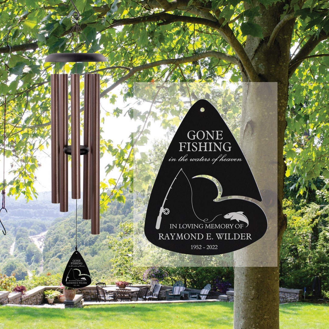 Fishing Memorial Wind Chime Personalized Grandpa Gone Fishing Memorial ...