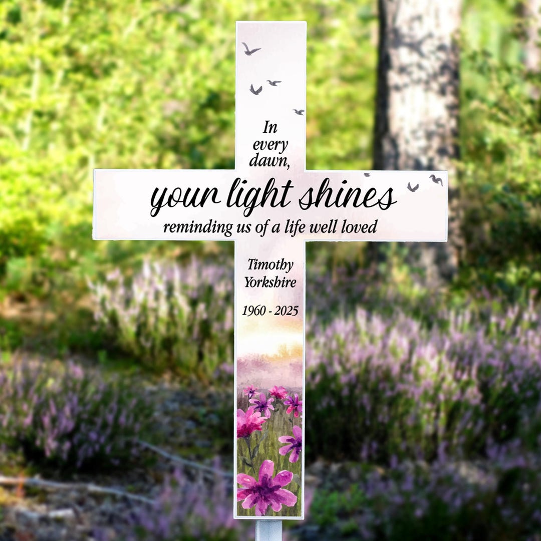 Personalized Light Shines Solar Memorial Garden Cross | Custom Grave ...