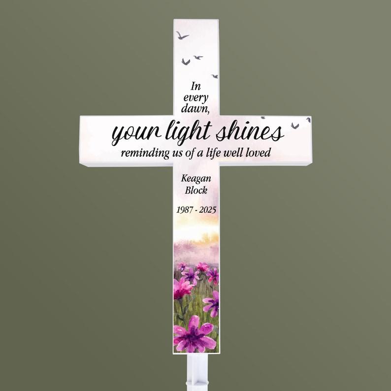 Personalized Light Shines Solar Memorial Garden Cross | Custom Grave ...