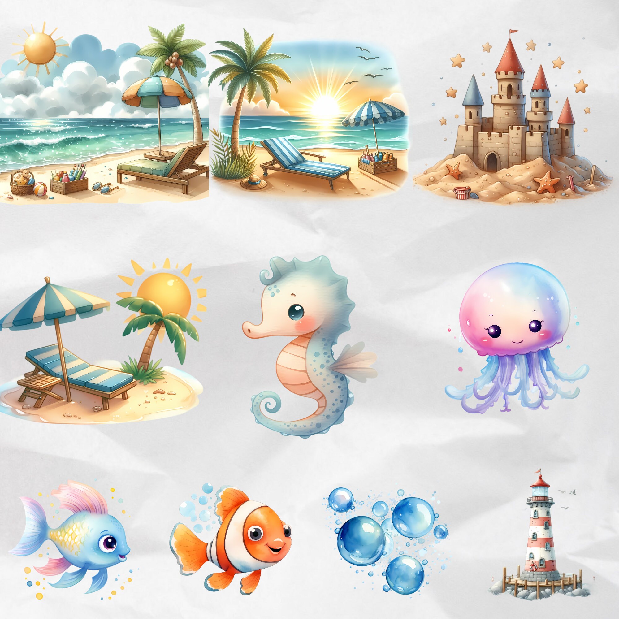 Watercolor Nautical Clipart Beach PNG Clipart Coastal Decor Summer ...
