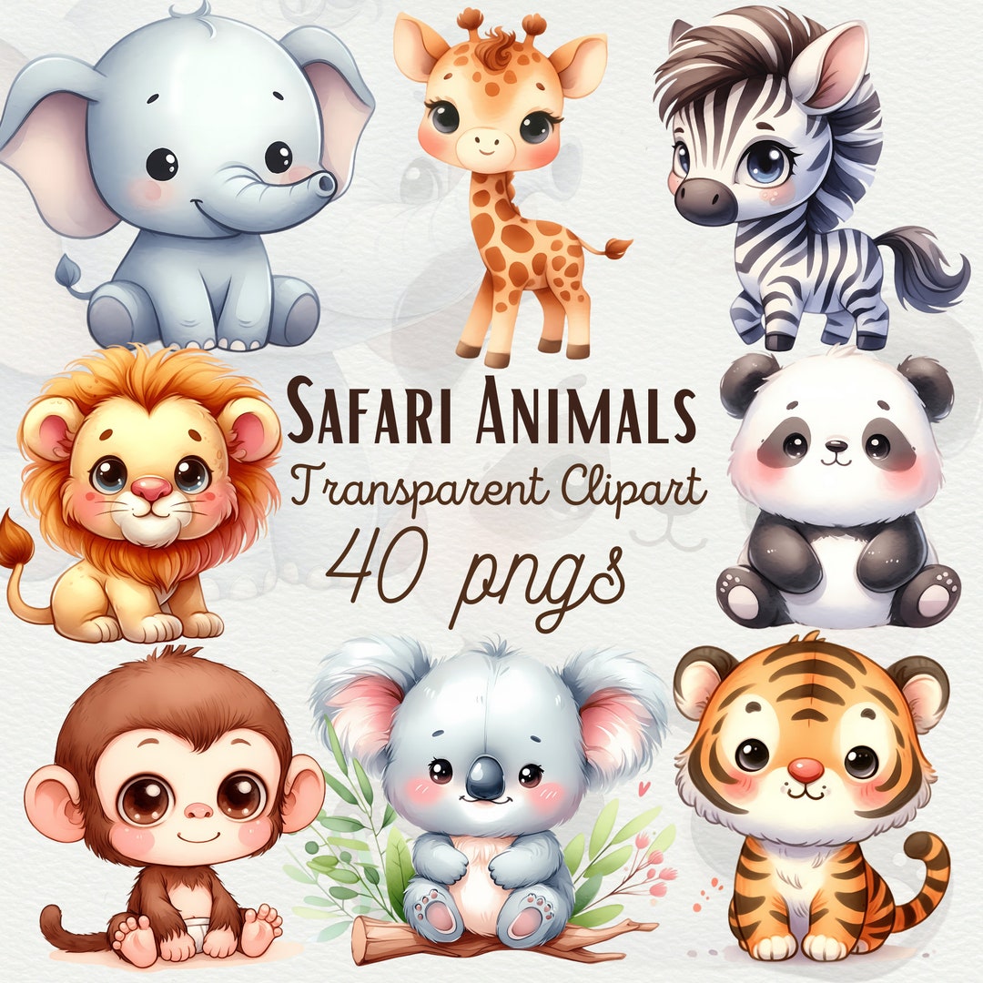 Safari Animals Clipart Watercolor Baby Safari Animal PNG Cute Jungle ...