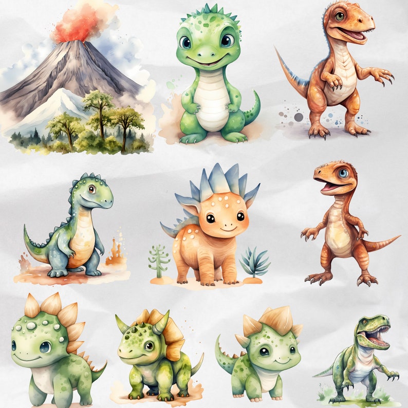 Watercolor Dinosaur Clipart Dinosaur Birthday Party Decor Dinosaur Baby ...