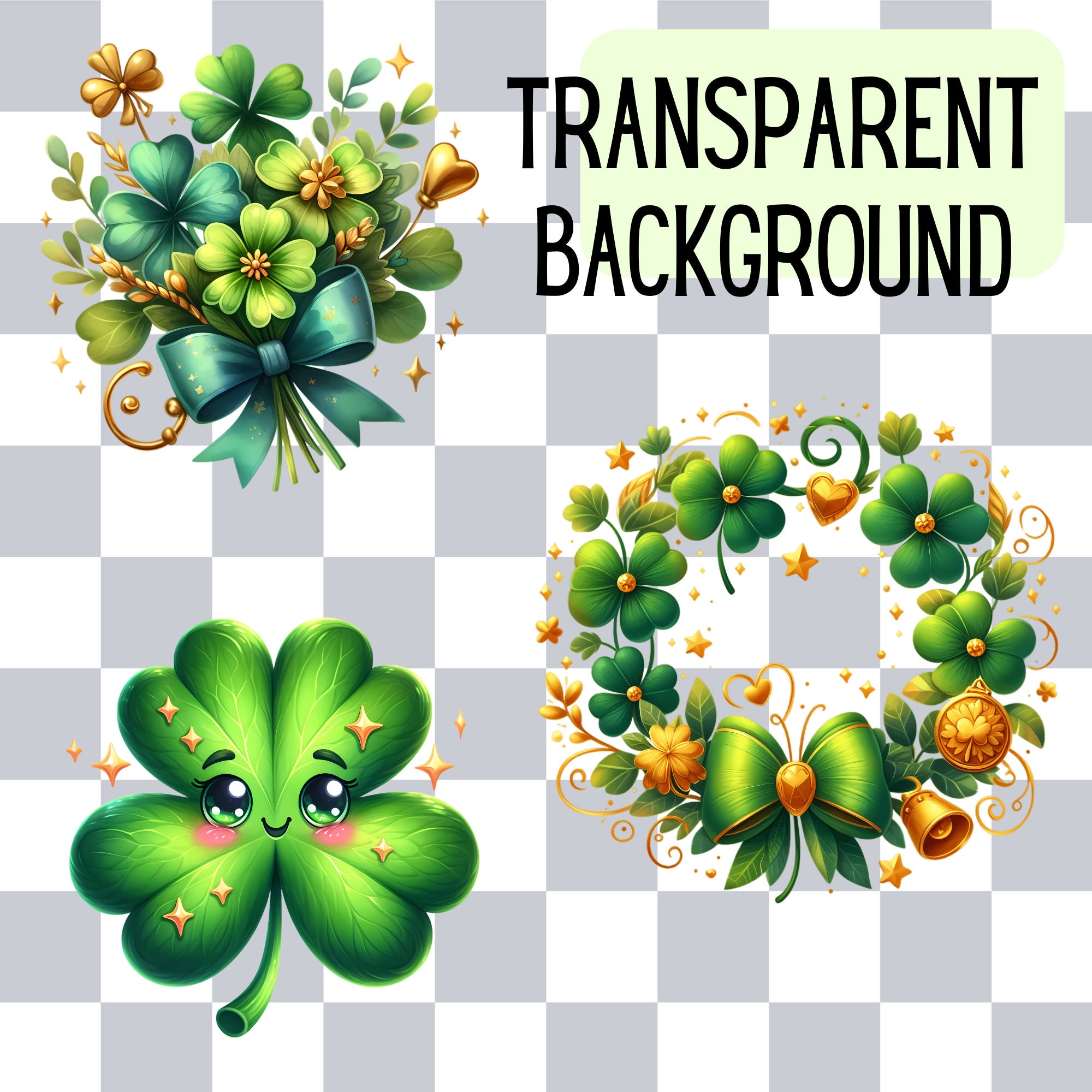 Watercolor Clover Clipart Floral Shamrock Wreath PNG Festive Flowers ...