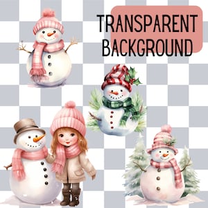 Cute Pink Snowman Clip Art Watercolor Christmas Design Element ...