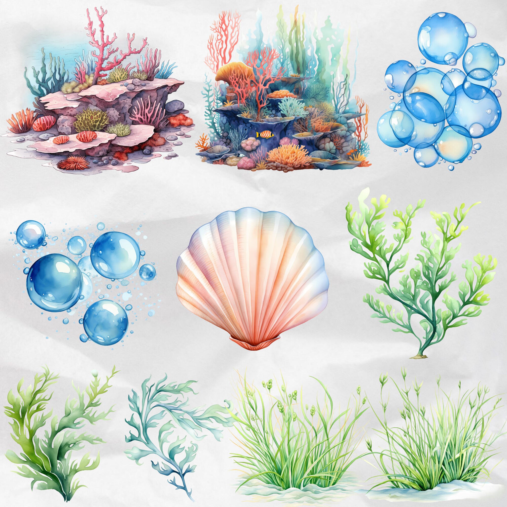 Watercolor Undersea Clipart Cute Ocean Baby Animals Watercolor Ocean ...