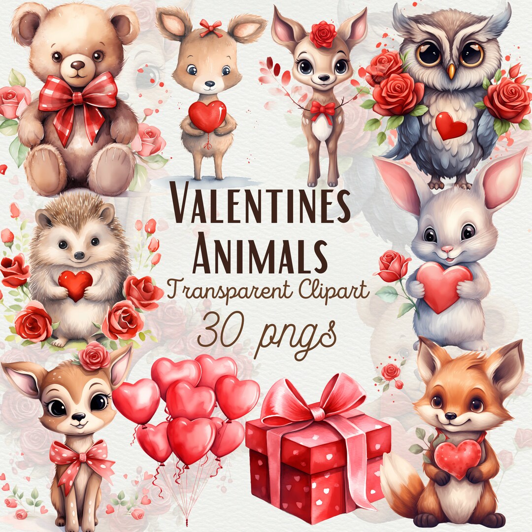 Watercolor Valentines Day Clipart Watercolor Baby Animals Cute Woodland ...