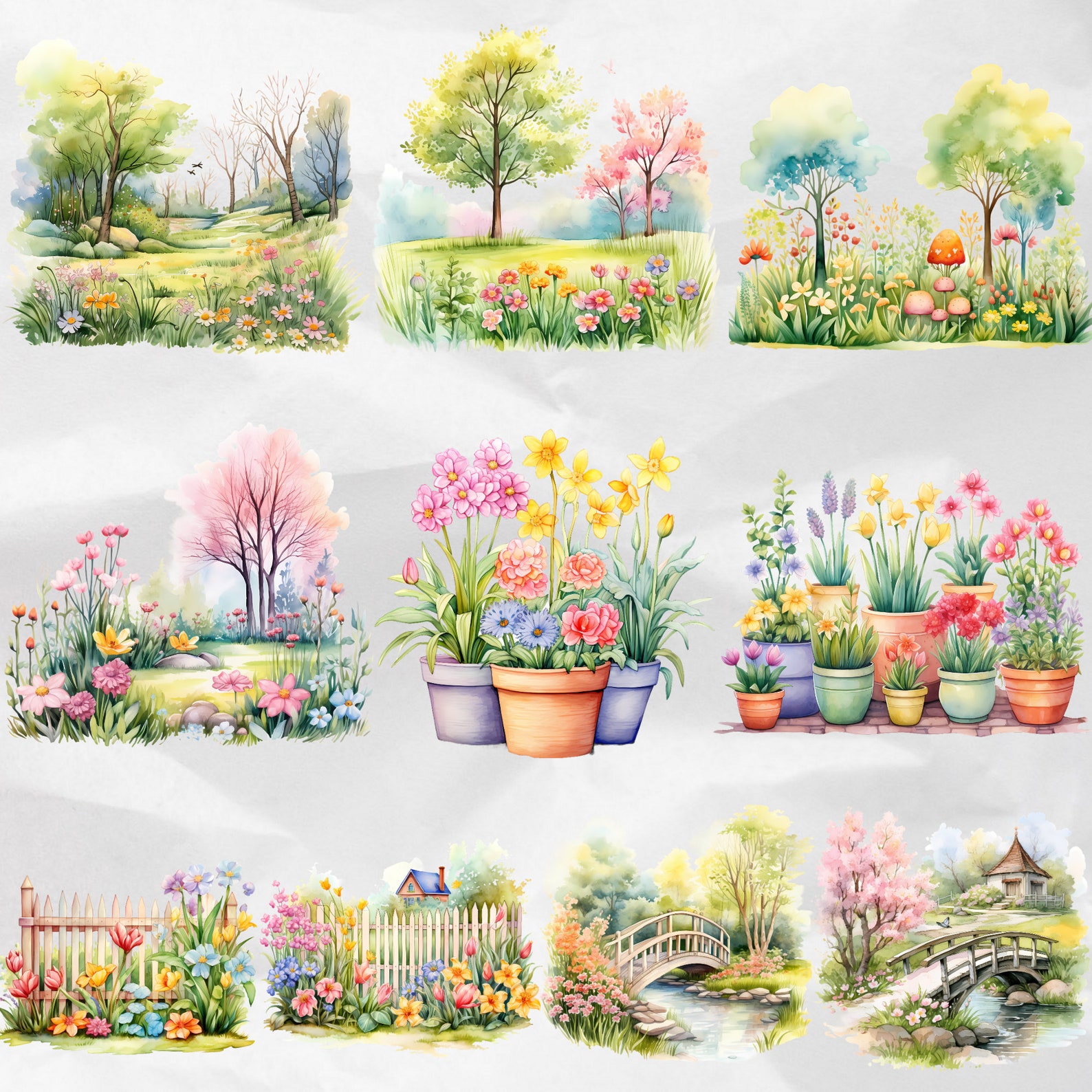 Watercolor Spring Gardens Clipart Spring Garden Graphics Garden Clipart ...