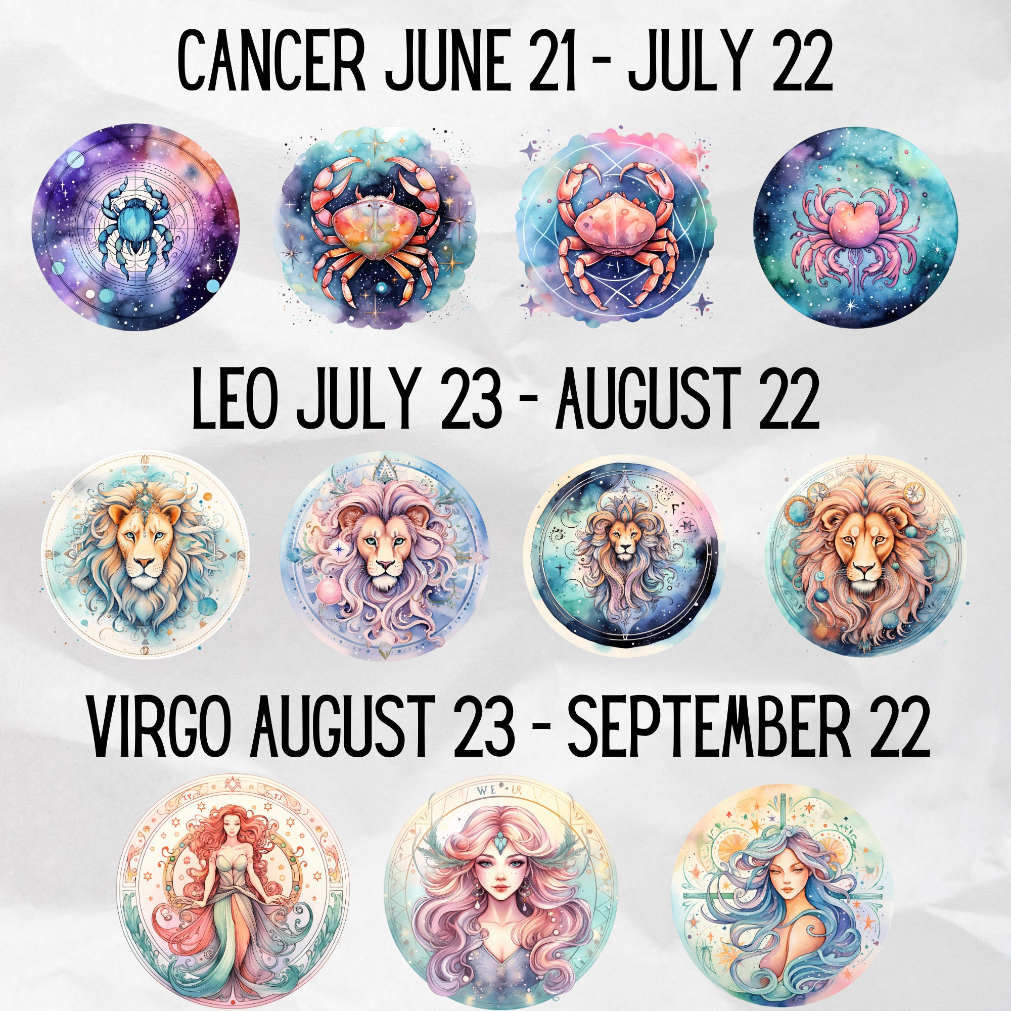 Watercolor Zodiac Sign Clipart Bundle: Astrology PNG Graphics ...