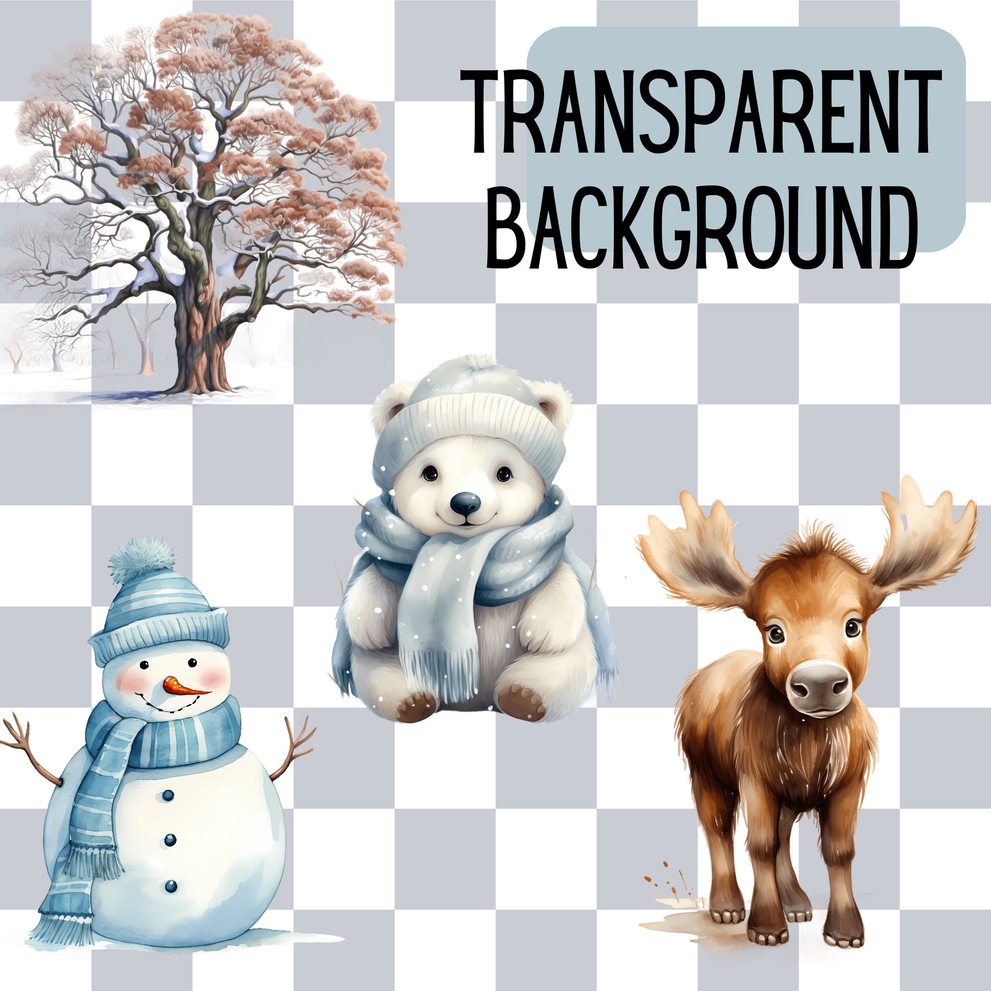 Winter Wonderland Clipart Bundle Watercolor Winter PNG Bundle Winter ...