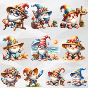Watercolor Beach Gnomes Clipart: Boho Floral Summer PNG (digital ...