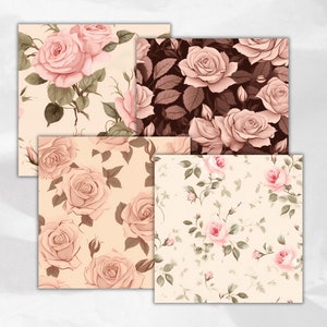 Vintage Watercolor Pink Roses Digital Paper Seamless Roses Pattern ...