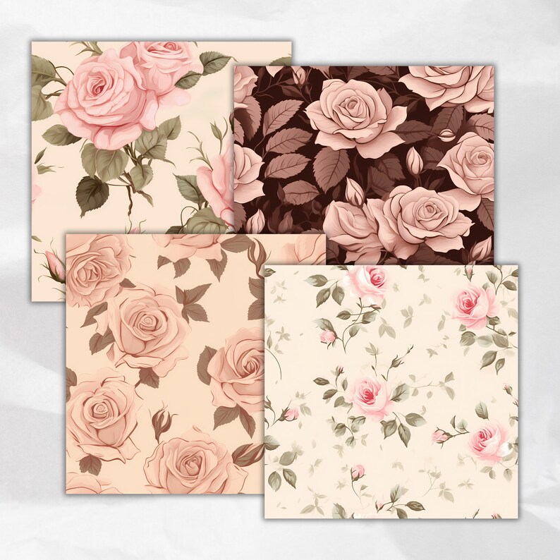 Vintage Watercolor Pink Roses Digital Paper Seamless Roses Pattern ...