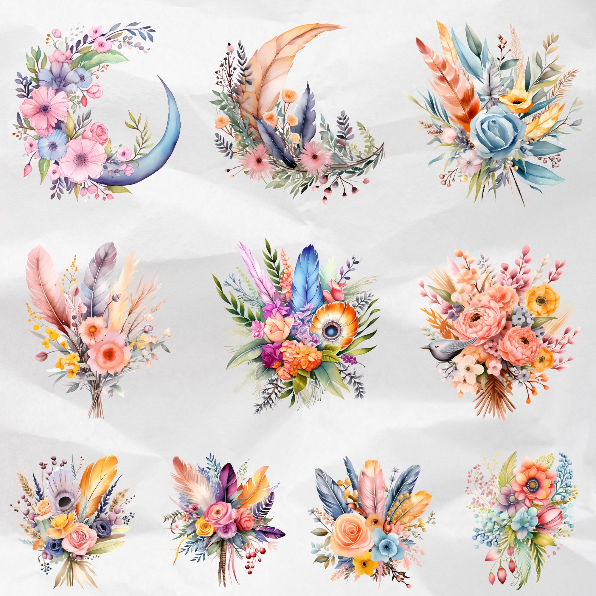 Watercolor Boho Flowers Clipart Wild Flower Clipart Floral Boho Clipart ...