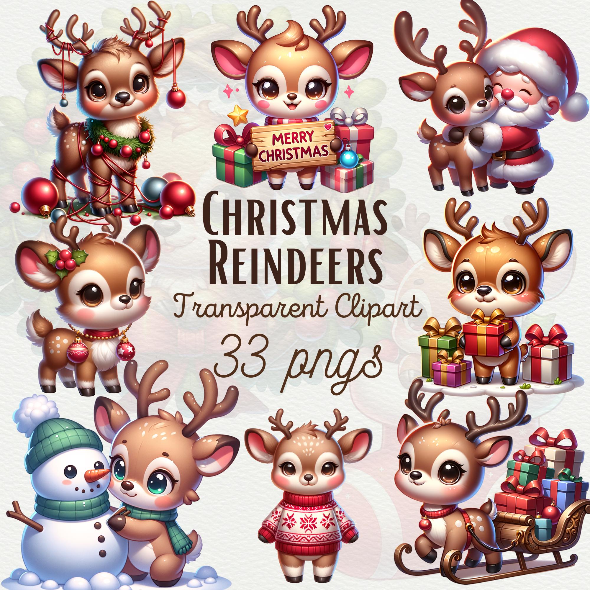 Cute Watercolor Reindeer Clipart - Adorable Holiday Graphics for Crafts ...