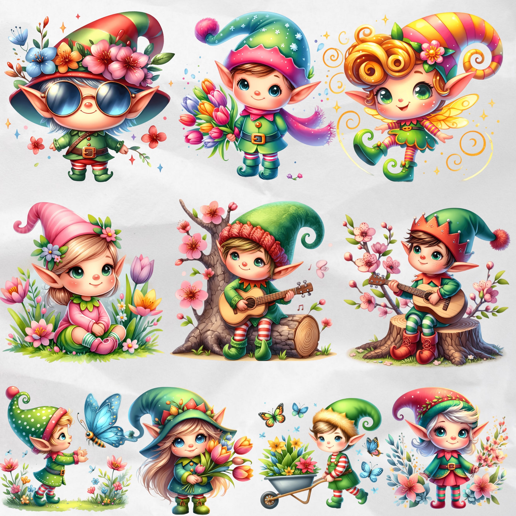 Watercolor Spring Elves PNG Cute Flower Elf Clipart Graphics Watercolor ...