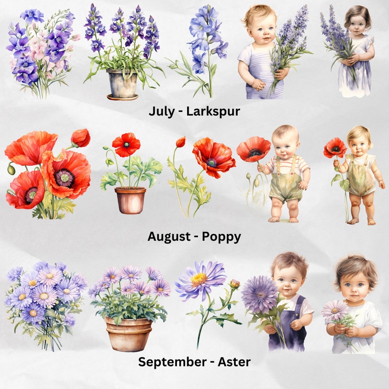 Watercolor Birth Month Flowers Clipart Birth Month Bouquet PNG Clipart ...