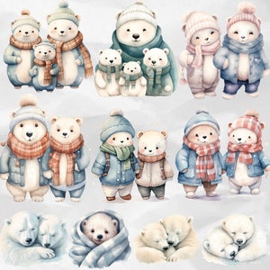 Watercolor Polar Bear Winter PNG Clipart Cute Winter Animal PNG Cute ...