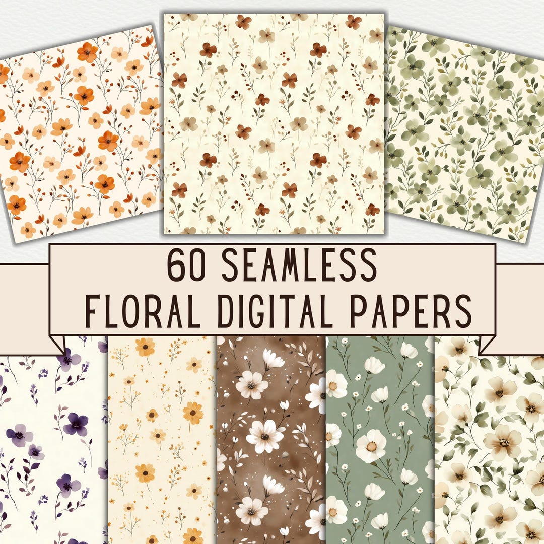 Boho Flowers Seamless Digital Papers Printable Wildflower Scrapbook ...