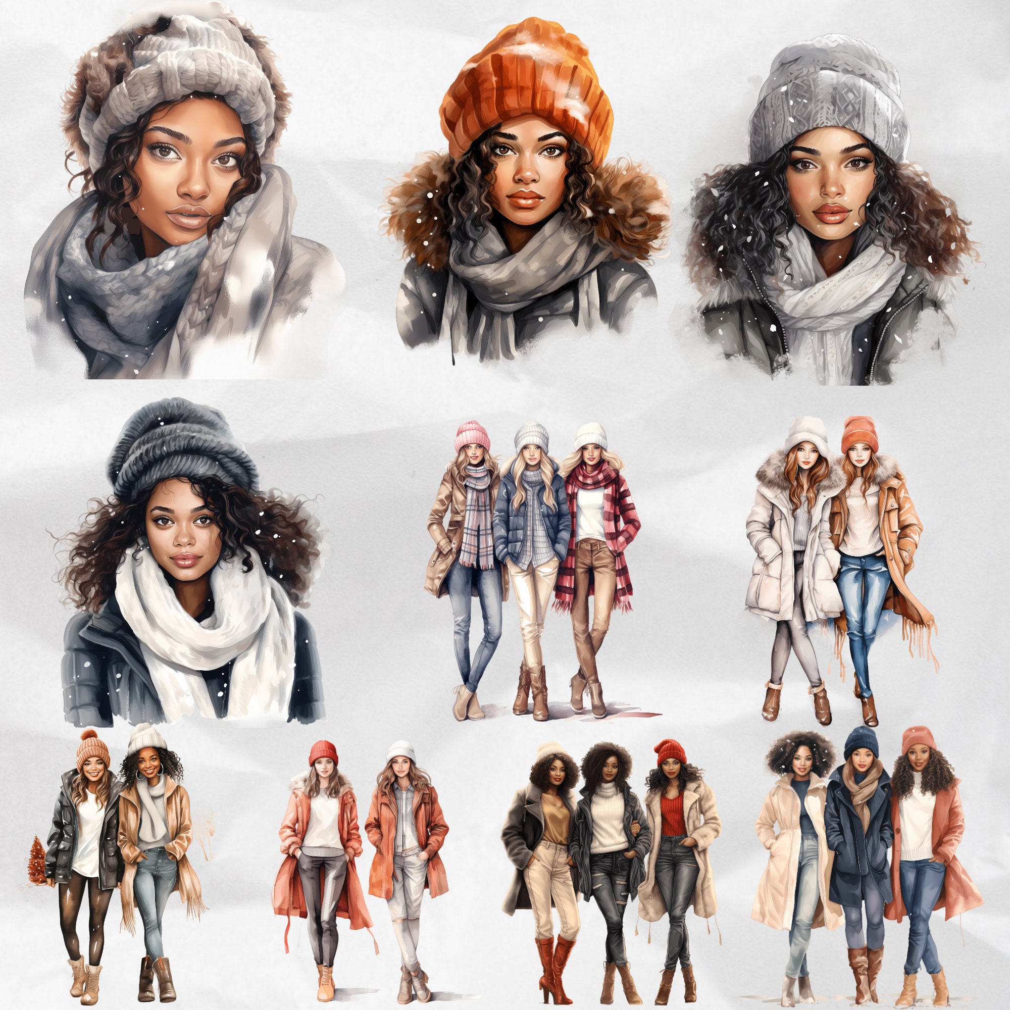 Watercolor Winter Girls PNG Clipart, Cozy Season Graphics (digital ...