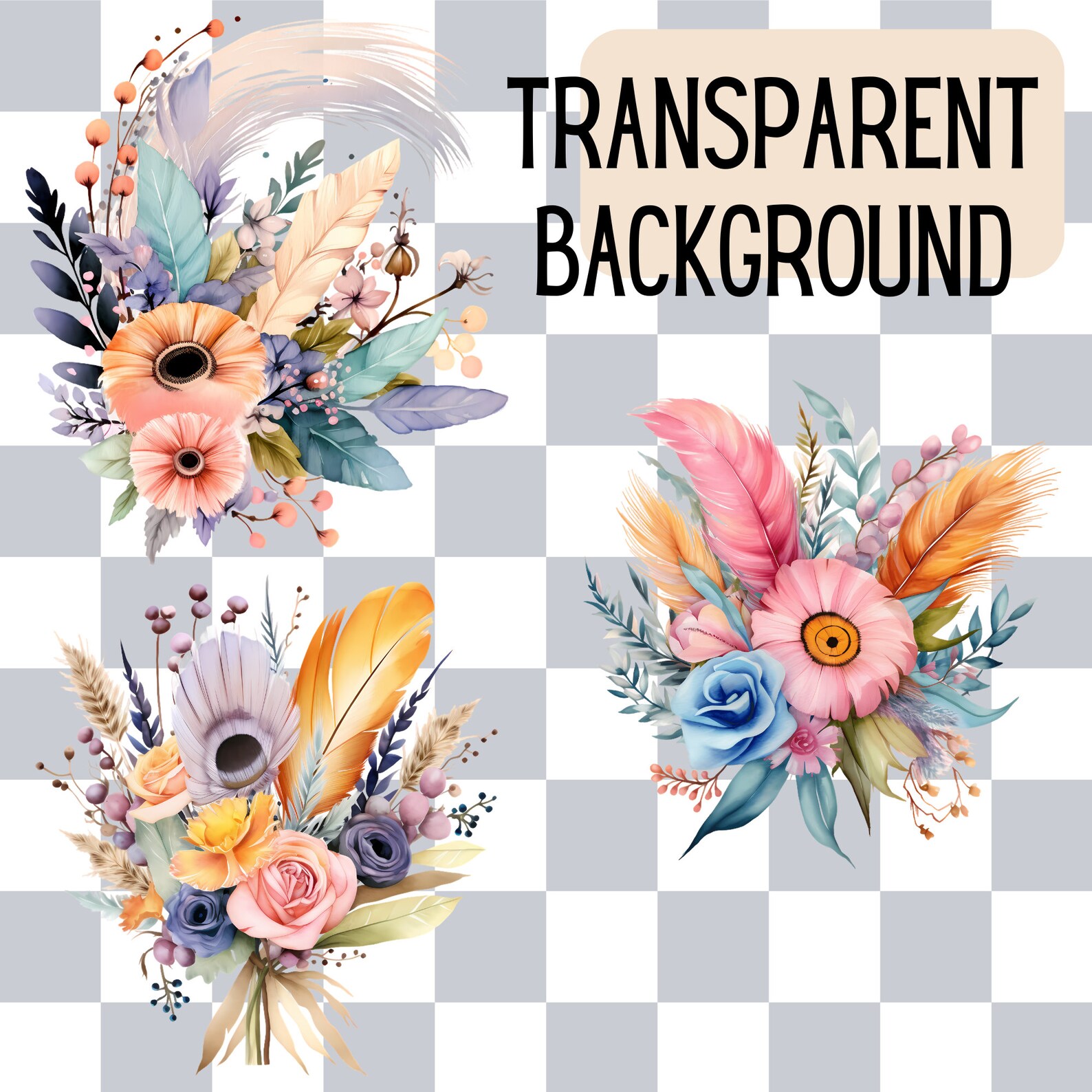 Watercolor Boho Flowers Clipart Wild Flower Clipart Floral Boho Clipart ...