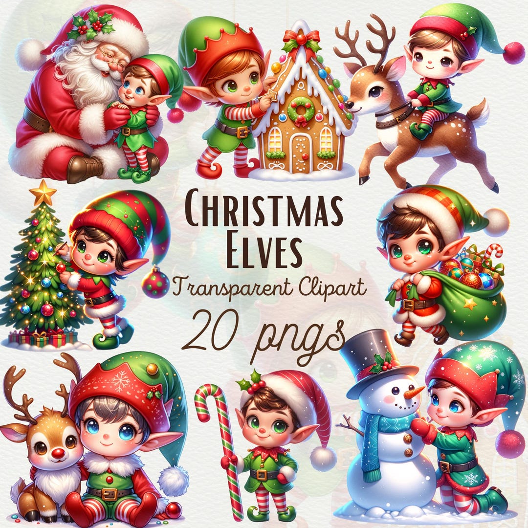 Watercolor Christmas Elf Clipart PNG Christmas Elves Clipart PNG Winter ...