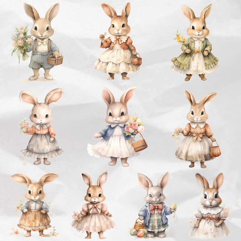 Vintage Easter Bunny Clipart Watercolor Easter Bunny Clipart Watercolor ...