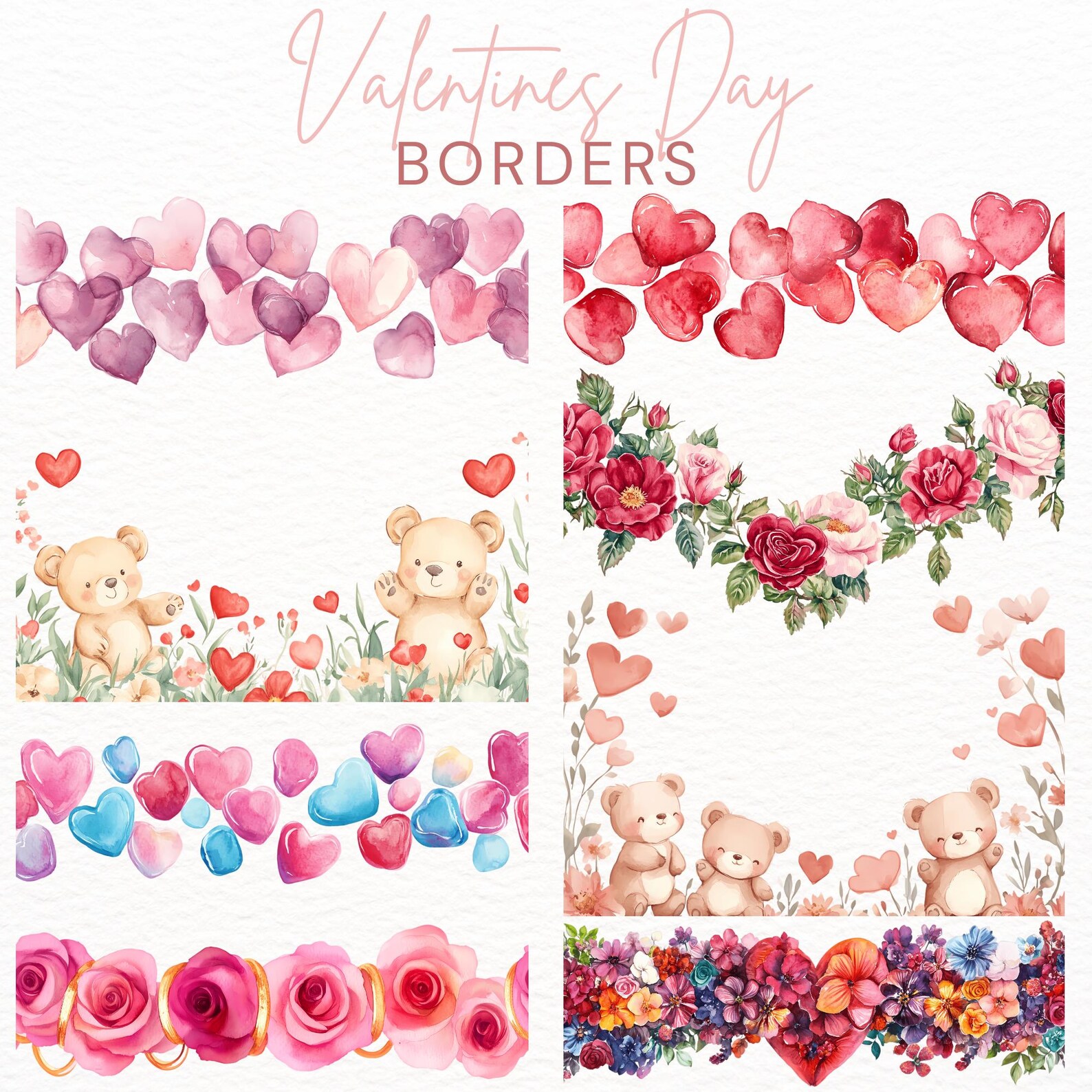 Watercolor Valentines Borders Clipart Valentines Day Floral Frame PNG ...